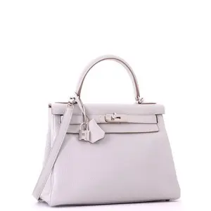 Hermès Kelly Handbag Grey Clemence With Palladium Hardware 28 - Gris Perle
