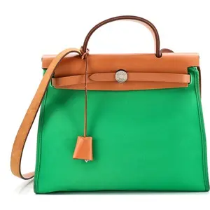 Hermès Herbag Zip Berline 31 Vache Canvas And Leather - Green