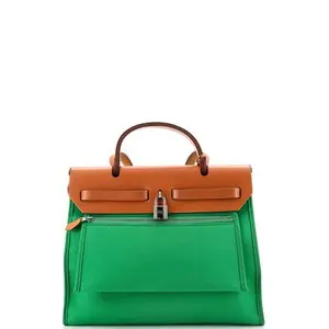 Hermès Herbag Zip Berline 31 Vache Canvas And Leather - Green