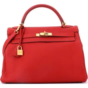 Hermès Kelly Handbag Red Togo 32 With Gold Hardware