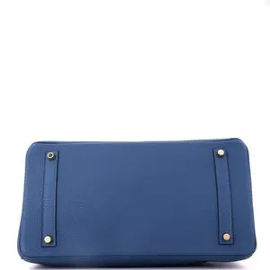 Hermès Birkin Handbag Blue Clemence With Gold Hardware 35 - Deep Blue