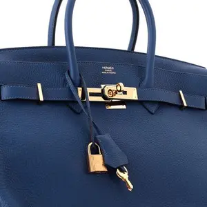 Hermès Birkin Handbag Blue Clemence With Gold Hardware 35 - Deep Blue