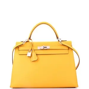 Hermès Kelly Handbag Yellow Epsom With Palladium Hardware 32 - Soleil