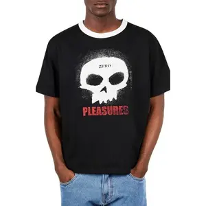 PLEASURES X Zero Skateboards Single Skull Heavyweight Cotton Jersey Ringer Graphic T-shirt