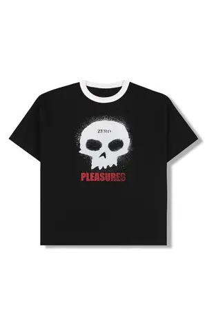 PLEASURES X Zero Skateboards Single Skull Heavyweight Cotton Jersey Ringer Graphic T-shirt