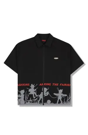 PLEASURES Fairies Relaxed Fit Cotton Zip Shirt