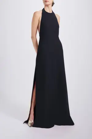 Amsale Italian Stretch Crepe Halter Gown - Black