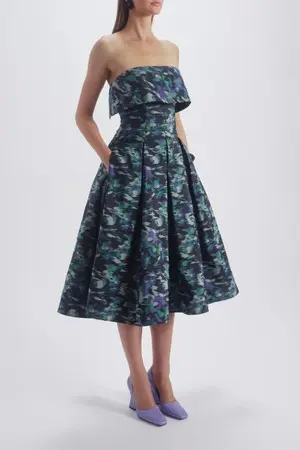 Amsale Printed Taffeta Laced Back Dress - Purple-multi