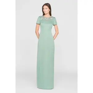 Theia Sorelia Floral Beaded Gown - Whispering Sage