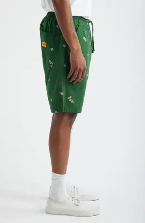 SERVICE WORKS Paisley Organic Cotton Poplin Chef Shorts - Forest