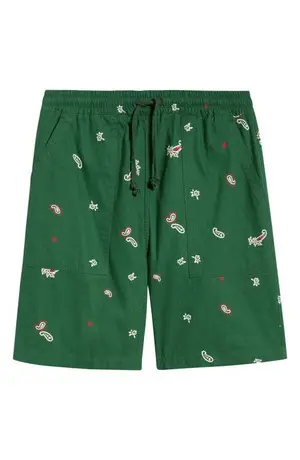 SERVICE WORKS Paisley Organic Cotton Poplin Chef Shorts - Forest