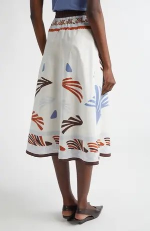 Herno Printed Cotton Midi Skirt - White Multi