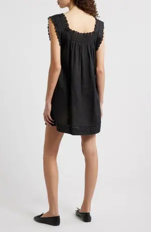 DÔEN Almadia Lace Trim Ramie Mini Dress - Black