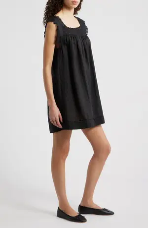 DÔEN Almadia Lace Trim Ramie Mini Dress - Black
