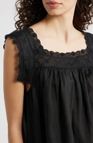 DÔEN Almadia Lace Trim Ramie Mini Dress - Black