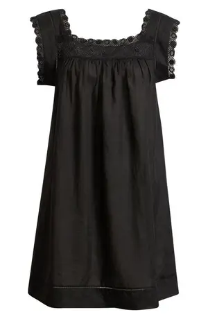 DÔEN Almadia Lace Trim Ramie Mini Dress - Black