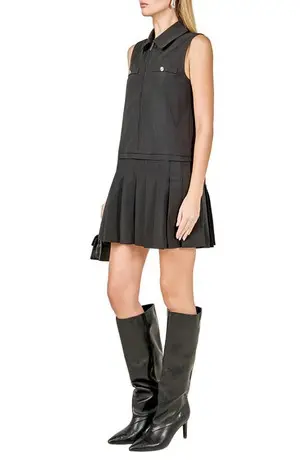 Endless Rose Sleeveless Pleated Zip-up Minidress