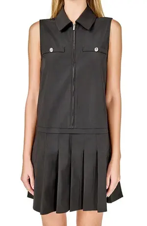 Endless Rose Sleeveless Pleated Zip-up Minidress