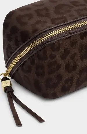 KATIE LOXTON Fold-out Mirror Make Up Bag - Chocolate Leopard