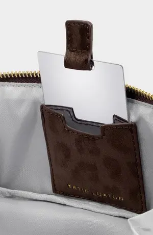 KATIE LOXTON Fold-out Mirror Make Up Bag - Chocolate Leopard