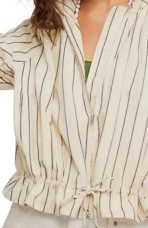 Free People Devon Stripe Ruffle Hem Jacket - Ivory Combo
