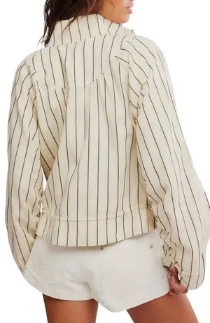 Free People Devon Stripe Ruffle Hem Jacket - Ivory Combo