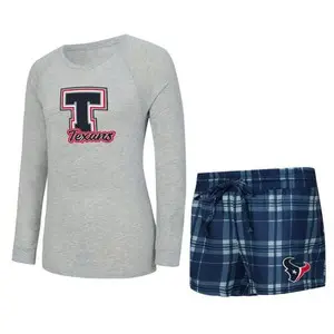 CONCEPTS SPORT Regulate Plaid Long-sleeve T-shirt & Shorts Sleep Set - Heather Gray