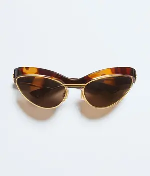 Bottega Veneta Duo Angle Cat Eye Sunglasses - Havana/brown