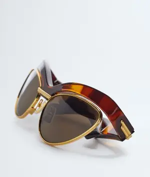 Bottega Veneta Duo Angle Cat Eye Sunglasses - Havana/brown