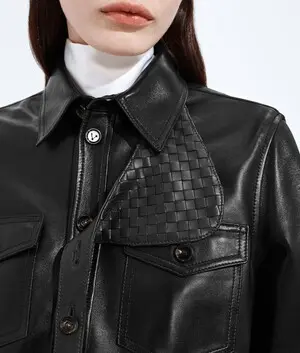Bottega Veneta Semi-shiny Lambskin Leather Shirt - Double Black