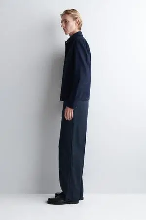 Cos Relaxed-fit Straight-leg Cotton-linen Pants - Navy