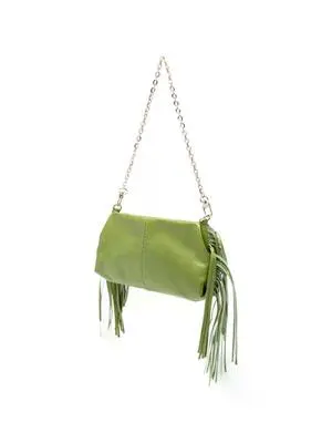 Maje Miss M Fringed Clutch Bag In Crackled Leather - Green