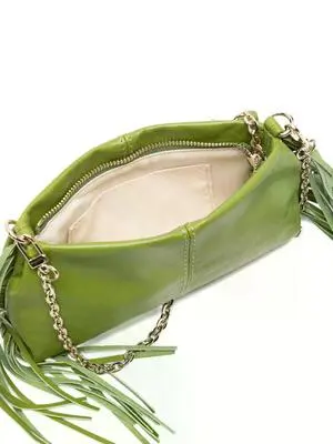Maje Miss M Fringed Clutch Bag In Crackled Leather - Green