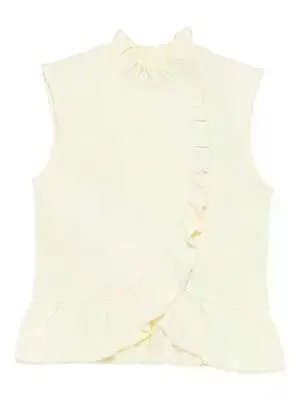 Sandro Mock Neck Ruffled Sleeveless Top