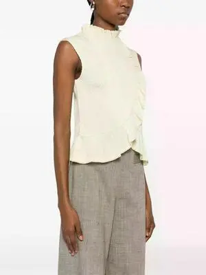 Sandro Mock Neck Ruffled Sleeveless Top