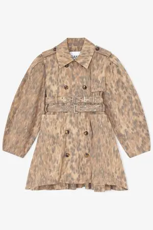GANNI Printed Cotton Trench Coat - Burro