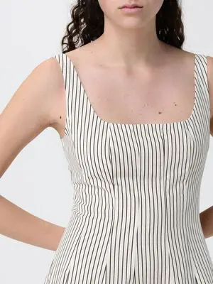 Staud Striped Square Neck Midi Dress - Ivory