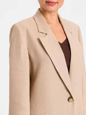 TWINSET Single-breasted Linen Blend Blazer - Beige
