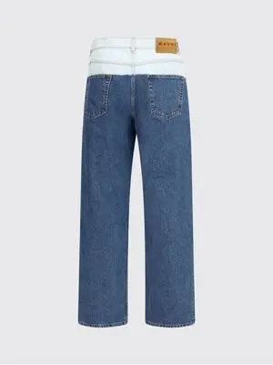 Marni Wide Leg Cotton Jeans With Abstract Pattern - Denim