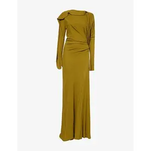 Victoria Beckham Long Sleeve Draped Maxi Dress - Moss