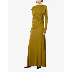 Victoria Beckham Long Sleeve Draped Maxi Dress - Moss