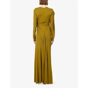 Victoria Beckham Long Sleeve Draped Maxi Dress - Moss