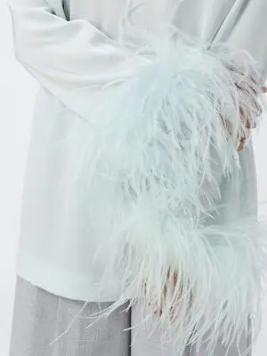 TWINSET Feather Trim Long Sleeve Top - Water