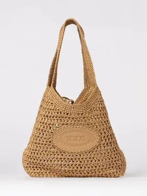 TOD'S Crochet Raffia Shopping Bag - Beige