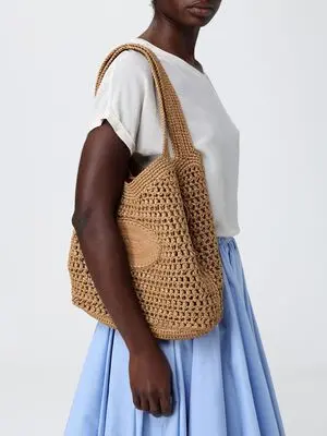 TOD'S Crochet Raffia Shopping Bag - Beige