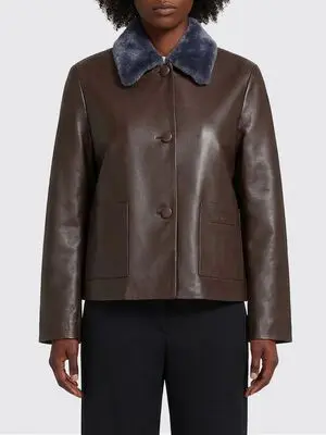 Marni Marni Leather Jacket With Fur Collar Cocoa
