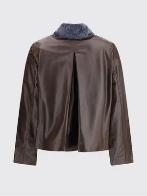 Marni Leather Jacket With Fur Collar - Cocoa