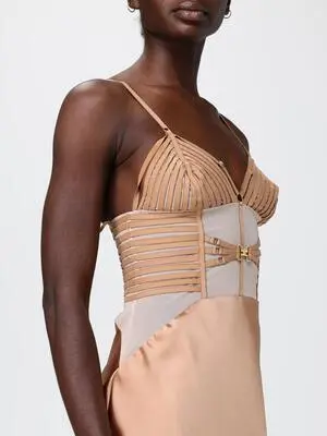 Elisabetta Franchi Satin Corset Dress - Gold