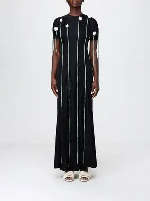 Moschino Black Dress With Floral Applique - Pink
