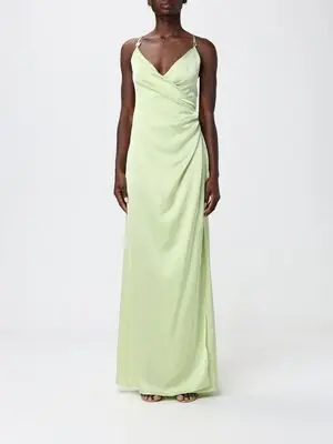 HANITA Satin Maxi Dress With Lace-up Back - Lime